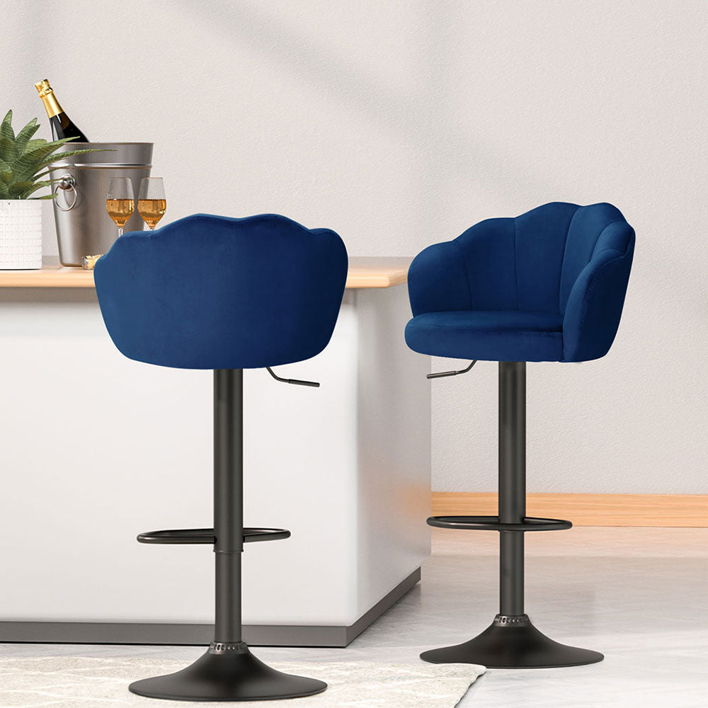 Set of 4 Selene Velvet Clam Style Swivel Bar Stools – Blue