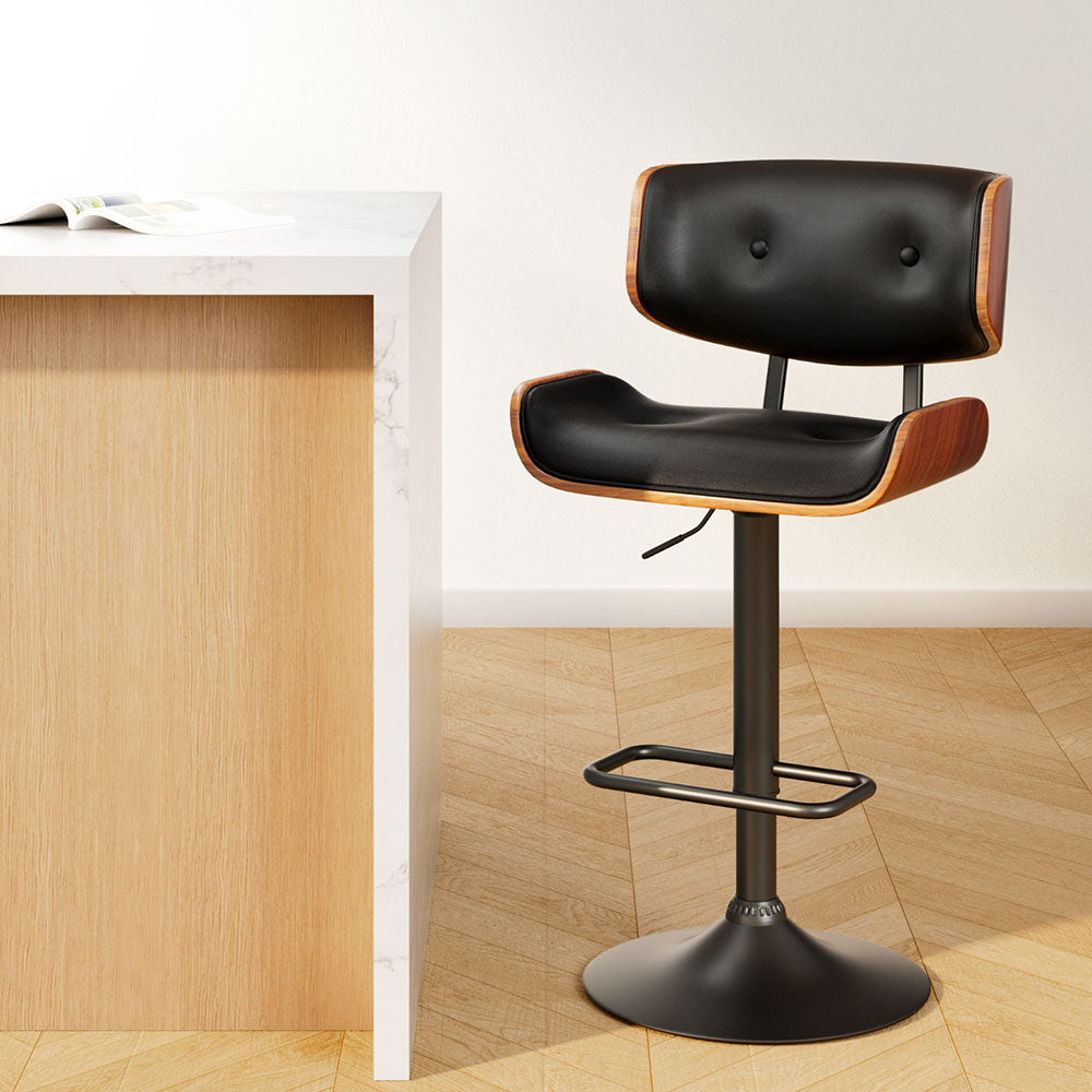 Harper Wood and Leather Gas Lift Bar Stool Black
