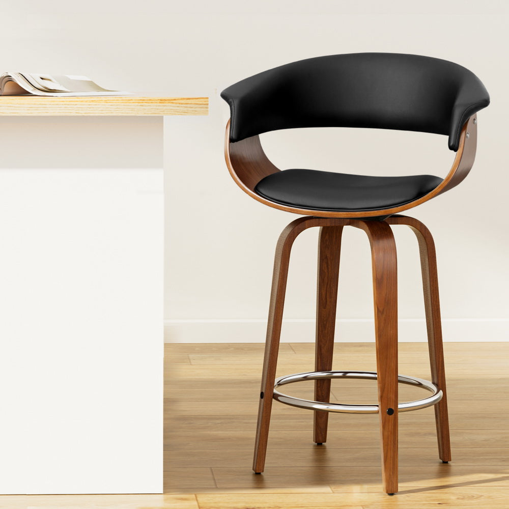 Lawson Wood and Leather Swivel Bar Stool Black