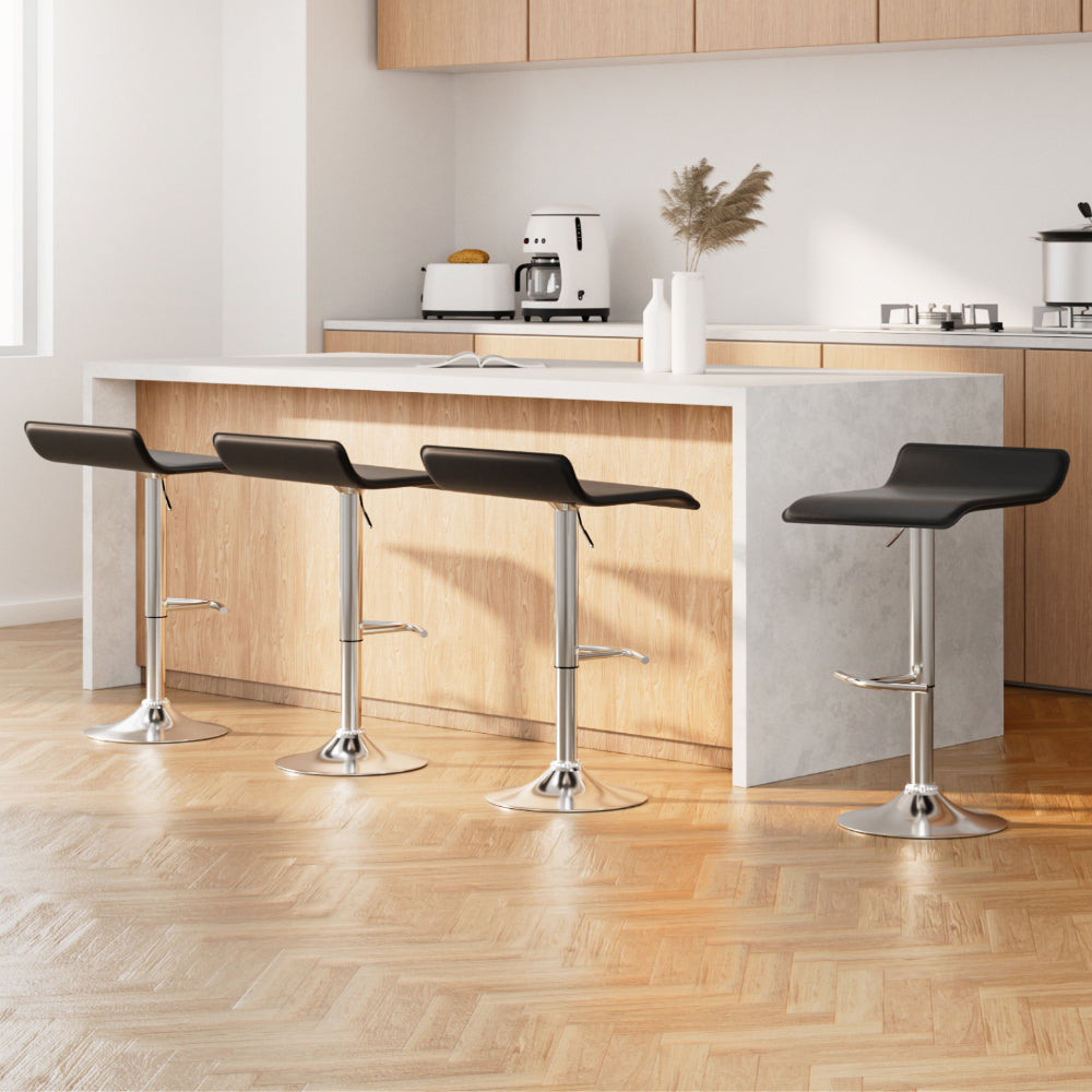 Set of 4 PU Leather Wave Style Bar Stools - Black