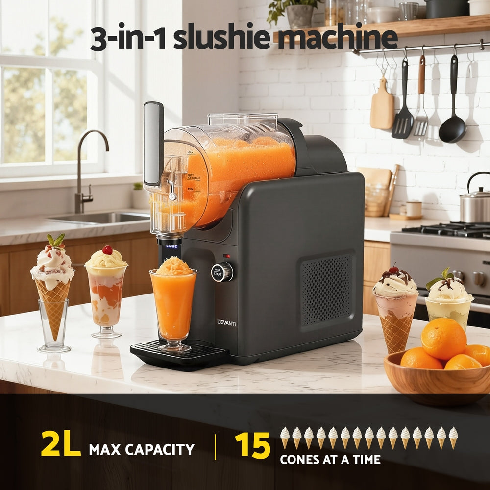 5 in 1 Slushie Machine and Ice Cream Maker 2L Grey – Soft Serve and Sl